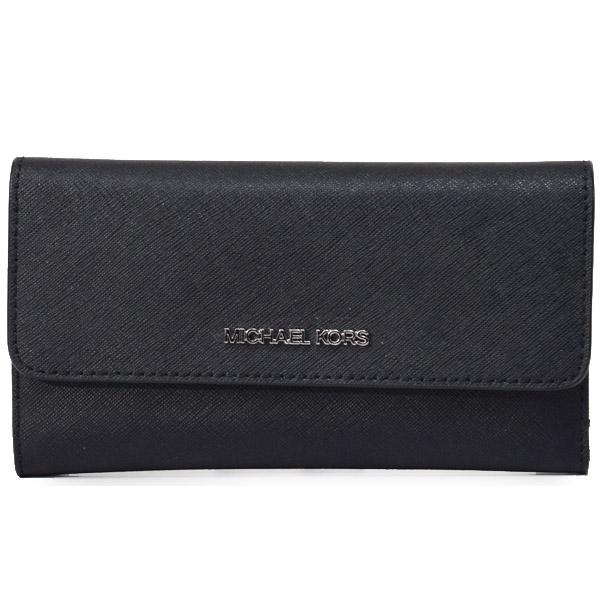 マイケルコース 財布 MK MICHAEL KORS レザー ジェット セット トラベル ロゴ ラージ トライフォールド 三つ折り 長財布 ブラック 35S8STVF7L