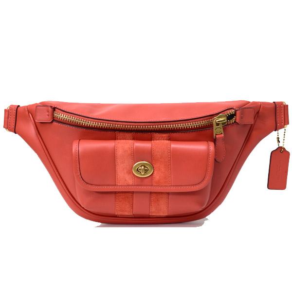 コーチ バッグ COACH カーフレザー スエード ヘリテージ ストライプ ターンロック ベルトバッグ 2way ワンショルダー バックパック ウエスト ボディバッグ マンゴー C4033