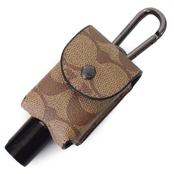 コーチ キーホルダー COACH コーティングキャンバス カーフレザー シグネチャー ハンド サニタイザー ハンドジェル 消毒液 ケース ホルダー カラビナ付き バッグチャーム キーホルダー カーキ C5593