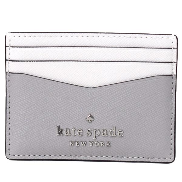 ケイトスペード カードケース katespade サフィアーノレザー ステイシー カラーブロック ロゴ スモール スリム カードホルダー 名刺入れ 定期入れ パスケース ニムバスグレー WLR00125