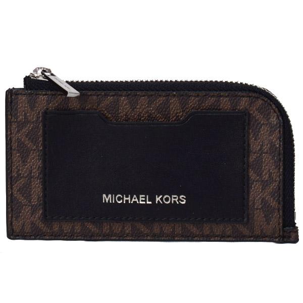 マイケルコース ケース MICHAEL KORS PVCコーティングキャンバス レザー モノグラム ギフティング ロゴ L字 ジップ カードケース ケース ウォレット ブラウン×ブラック 36S0LGFE6B