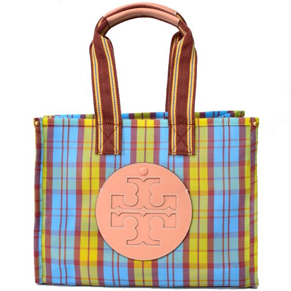 トリーバーチ バッグ TORY BURCH ポリエチレン レザー エラ メッシュ チェック柄 スモール マーケット トートバッグ イエロー×ブルー×メルカドプラッド 84845