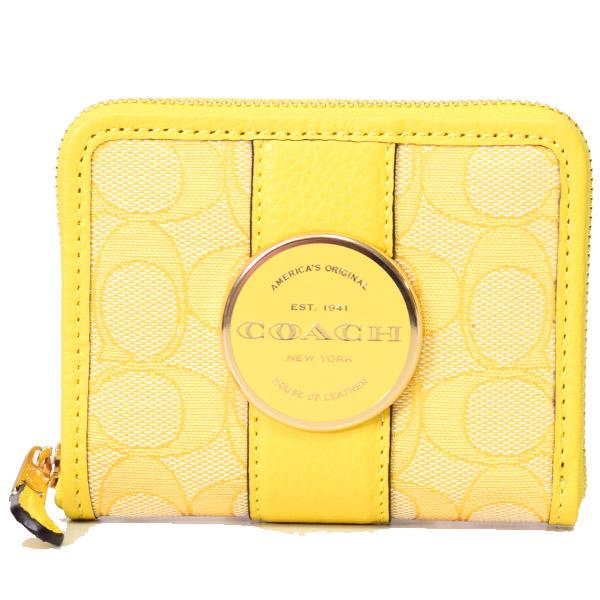 コーチ 財布 COACH ジャガード ペブルレザー シグネチャー デンプシー ロゴ スモール ジップ アラウンド ウォレット 二つ折り 財布 レトロイエロー C8323