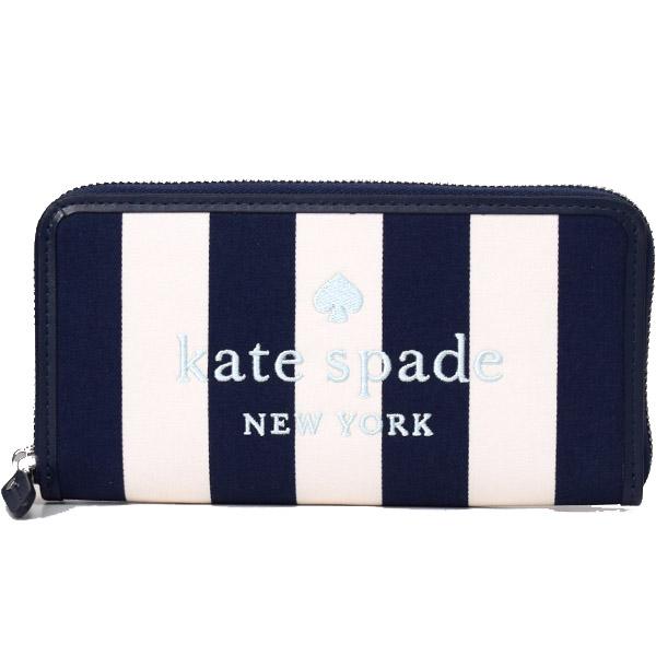 ケイトスペード 長財布 katespade ジャガード ロゴ ストライプ ボーダー エラ ジップ アラウンド ラージ ウォレット 長財布 ブレイザーブルー K6152
