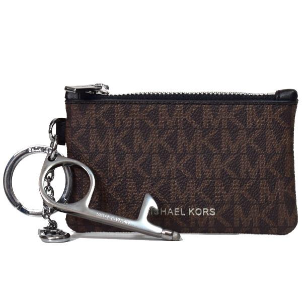 マイケルコース ケース MICHAEL KORS レザー モノグラム 小銭入れ キーリング付き タッチペン 栓抜 キーポーチ 専用BOX付 ブラウンブラック 36H1LGFU1B