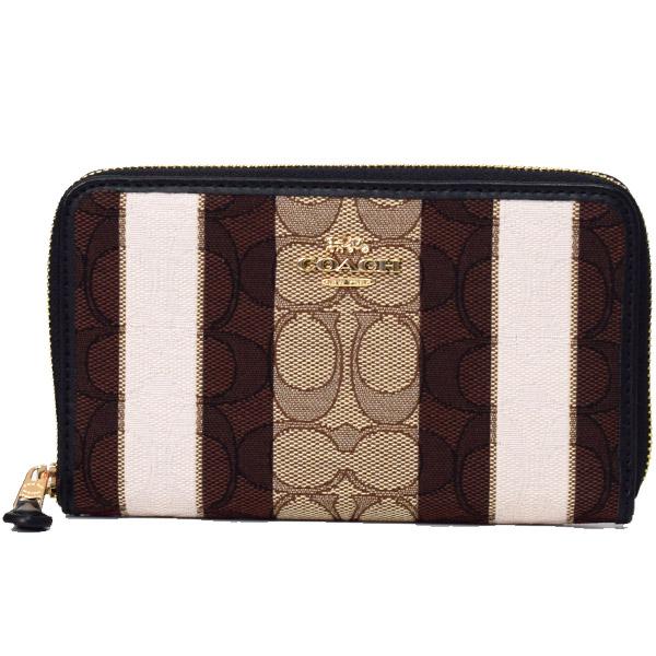 コーチ 財布 COACH ジャガード スムースレザー シグネチャー ミディアム ストライプ ジップ アラウンド 二つ折り 財布 カーキブラックマルチ C8419