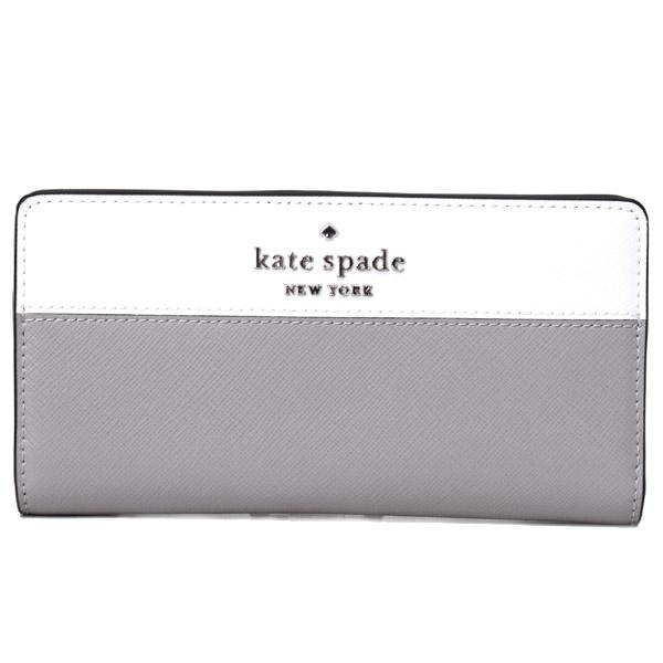 ケイトスペード 長財布 katespade サフィアーノレザー ステイシー カラーブロック ロゴ ラージ スリム バイフォールド 二つ折り カードケース 財布 ニムバスグレー WLR00122