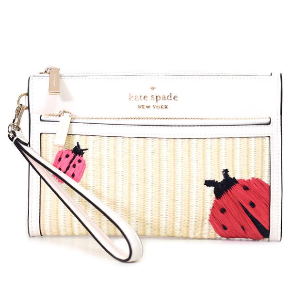 ケイトスペード バッグ katespade ストロー レザー てんとう虫 レディバッグ ミディアム リストレット 2way マルチ ポーチ クラッチ バッグ ナチュラルマルチ KA573