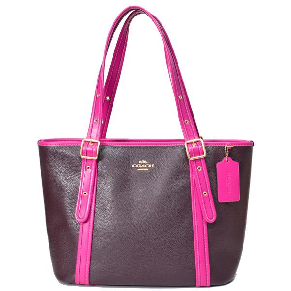 コーチ バッグ COACH ぺブルレザー アシュトン カラーブロック ロゴ ジップ トップ トートバッグ オックスブラッド×ピンク CM080