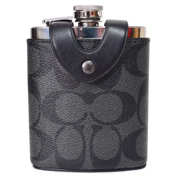 コーチ 水筒 COACH コーティングキャンバス レザー シグネチャー ウイスキー ボトル ヒップフラスコ スキットル ウォーターボトル 水筒 チャコール CE786