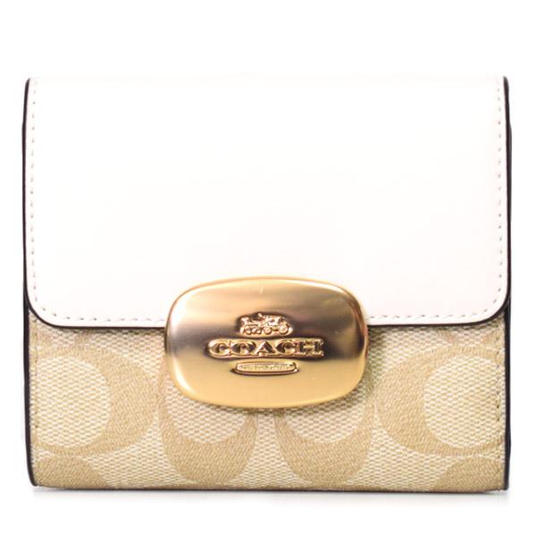 コーチ 財布 COACH コーティングキャンバス レザー シグネチャー スモール エライザ ロゴ ウォレット 二つ折り財布 ライトカーキ×チャーク【訳あり】CP255