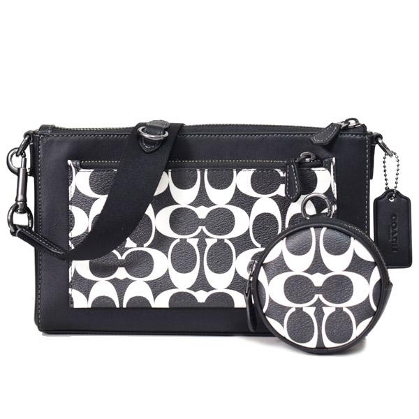 コーチ バッグ COACH コーティングキャンバス レザー シグネチャー ホールデン ケース付き クロスボディ 斜め掛け ショルダーバッグ ブラック×チャーク CP192