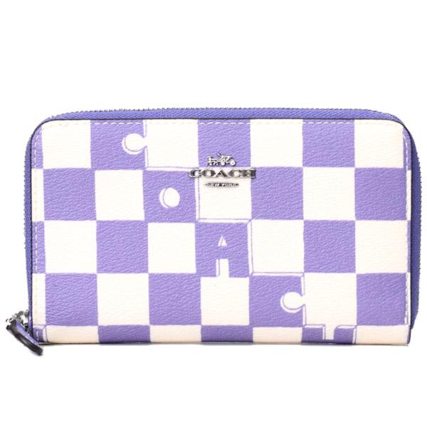コーチ 財布 COACH コーティングキャンバス レザー チェッカーボード プリント ロゴ ミディアム ID ジップ ウォレット 財布 ライトバイオレット×チャーク CR789