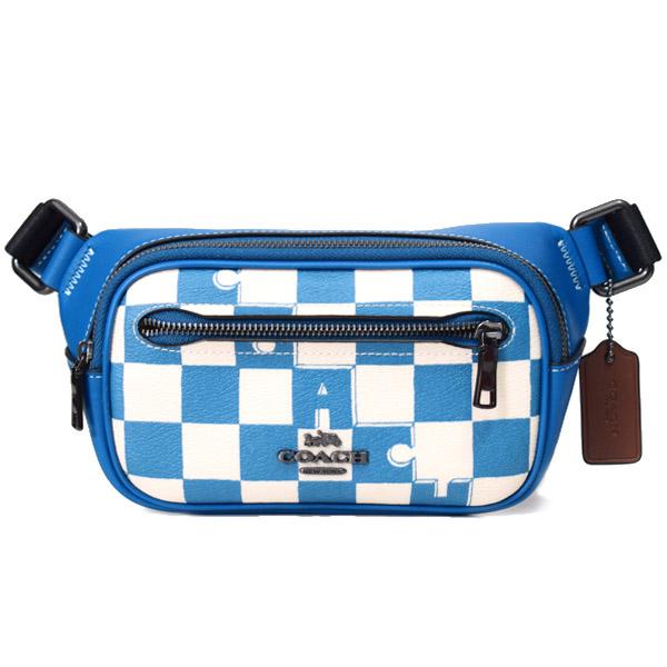 コーチ バッグ COACH PVC レザー チェッカーボード プリント エリアス ベルトバッグ ミニ 2way ワンショルダー バックパック ウエスト ボディバッグ ブルージェイ×チャーク CR210