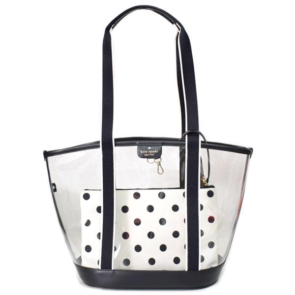 ケイトスペード バッグ katespade シースルー スケルトン ポーチ付き PVC キャンバス クレア ドット ラージ クリア トートバッグ ブラックマルチ KG083