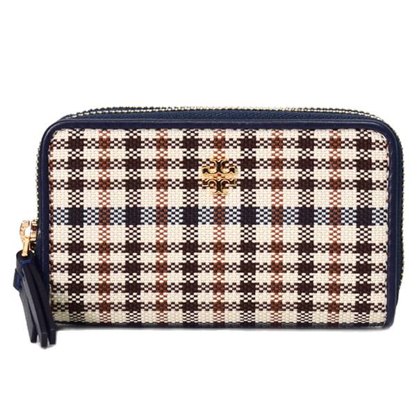 トリーバーチ カードケース TORY BURCH チェック柄 キャンバス レザー ブレイク ロゴ ダブルジップ カードケース 定期入れ 小銭入れ ケース マルチ 156123