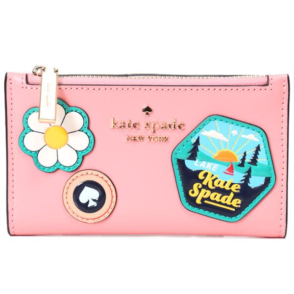 ケイトスペード 財布 katespade レザー ワッペン アップリケ スモール スリム バイフォールド 二つ折り カードケース コンパクトケース ピーチィローズ KG694