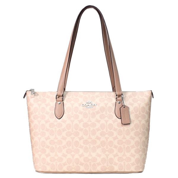 コーチ バッグ COACH コーティングキャンバス レザー シグネチャー ギャラリー ジップ トートバッグ サンド×トープ CW381