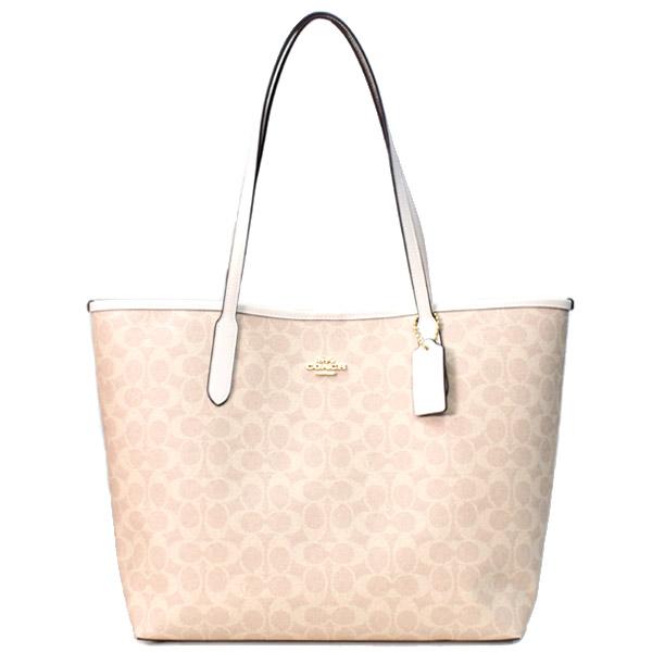 コーチ バッグ COACH コーティングキャンバス レザー シグネチャー ロゴ シティ トートバッグ サンド×チャーク CV976