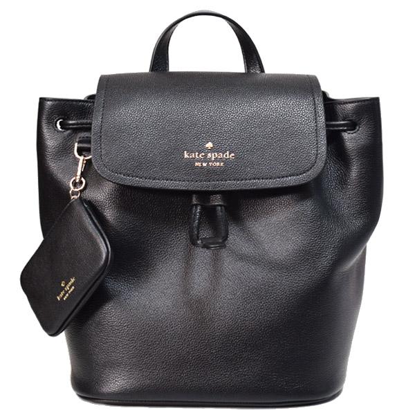 ケイトスペード バックパック katespade リュックサック ぺブルレザー ロージー ポーチ付き ロゴ ミディアム フラップ 巾着 バックパック リュックサック ブラック KB714