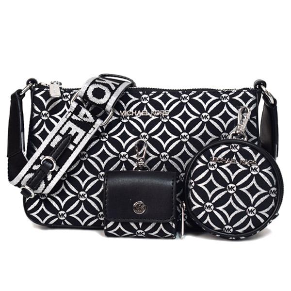 マイケルコース バッグ MICHAEL KORS ジャガード レザー テック アタッチ ジェット セット トラベル マルチポーチ2点付き スモール クロスボディ 斜めがけ ショルダーバッグ ブラック×シルバー 35F4STVC1J