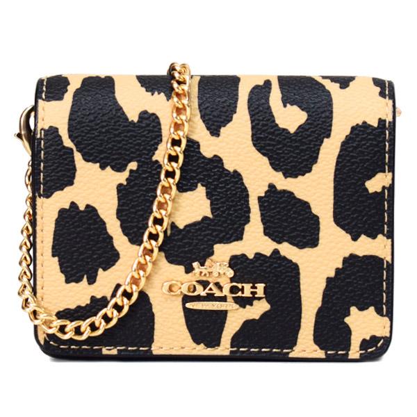 コーチ カードケース COACH レザー レオパード ヒョウ柄 アニマル プリント チェーン ロゴ ミニ ウォレット カードケース カードポーチ 定期入れ 名刺入れ ポーチ ケース 財布 レオパードマルチ CX151