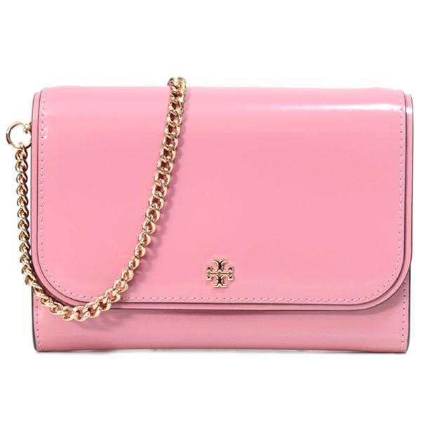 トリーバーチ バッグ TORY BURCH パテントレザー エマーソン ロゴ チェーン ウォレット 2way クラッチ クロスボディ 斜めがけ ショルダーバッグ ピンクジンジャー 139427