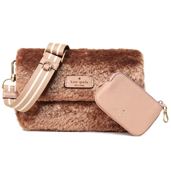 ケイトスペード バッグ katespade レザー ファー ふわふわ ロージー ポーチ付き フラップ クロスボディ 2way 斜めがけ ショルダー クラッチバッグ ライトフォーン KJ092