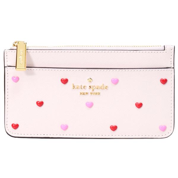ケイトスペード カードケース katespade レザー ハート スタッズ マディソン ラージ スリム カードホルダー カードケース ケース 小銭入れ 長財布 専用BOX付き パウダードシュガー KK197