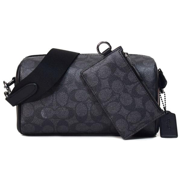 コーチ バッグ COACH コーティングキャンバス レザー シグネチャー アクセル ケース ポーチ付き 2way クラッチ クロスボディ ショルダーバッグ チャコール×ブラック CV762