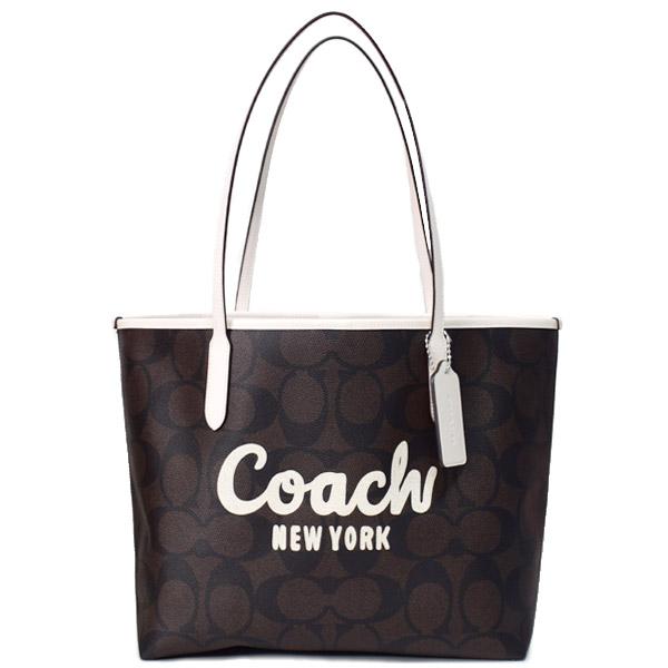 コーチ バッグ COACH コーティングキャンバス レザー シグネチャー ロゴ シティ トートバッグ ウォルナット×チャーク CY705