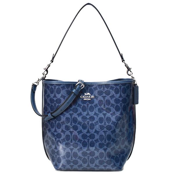 コーチ バッグ COACH バケツ型 デニム パテント コーティングキャンバス レザー シグネチャー シティ バケット ロゴ 2way レザー クロスボディ 斜め掛け ショルダー ハンドバッグ ダークデニム CAK29