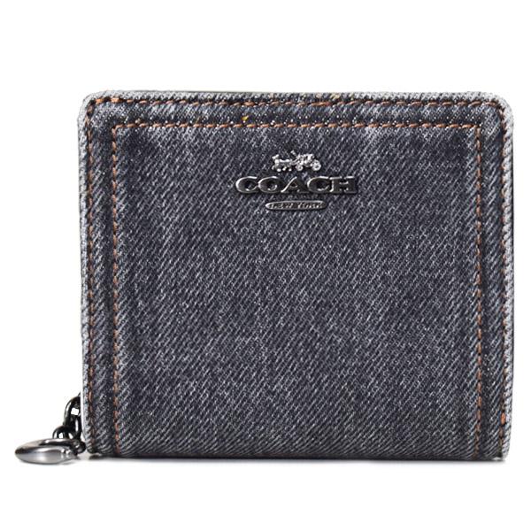 コーチ 財布 COACH デニム レザー ロゴ チャーム コンパクト スナップ ウォレット 二つ折り 財布 ウォッシュドグレー CAP07