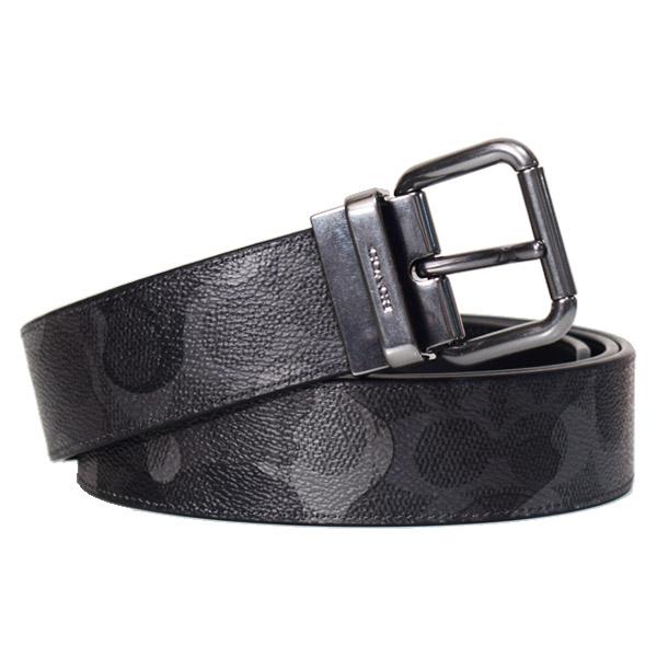 コーチ メンズ ベルト COACH コーティングキャンバス レザー シグネチャー 迷彩柄 カモフラ バックル カット トゥ サイズ リバーシブル 38mm ベルト グレーマルチ CY271