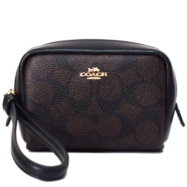 コーチ マルチポーチ COACH コーティングキャンバス レザー シグネチャー スクエア ポーチ ミニ ジップ リストレット 小物入れ ポーチ ウォルナット×ブラック CW907