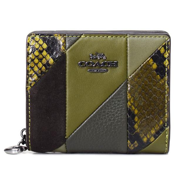 コーチ 財布 COACH レザー スエード パイソン スネーク パッチワーク ロゴ チャーム スナップ ウォレット 二つ折り 財布 オリーブマルチ CCL77