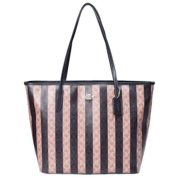 コーチ バッグ COACH コーティングキャンバス レザー シグネチャー ストライプ ロゴ シティ トートバッグ ウォルナット×タン CBI03