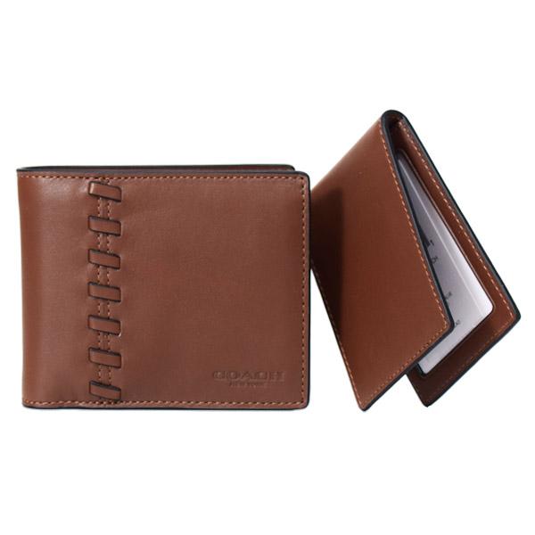 コーチ メンズ 財布 COACH レザー ウィップステッチ ロゴ スリーインワン ウォレット コンパクト ID カードケース付き 2点セット 二つ折り財布 サドル CBE04