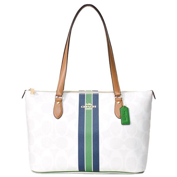 コーチ バッグ COACH コーティングキャンパス レザー シグネチャー ギャラリー ストライプ ジップトートバッグ チャークマルチ CBM18