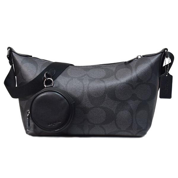 コーチ メンズ バッグ COACH コーティングキャンバス レザー シグネチャー スモール フィン ケース ポーチ付き クロスボディ 斜め掛け ショルダーバッグ チャコール×ブラック CCG19