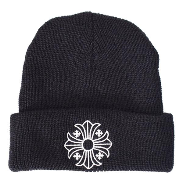 クロムハーツ ビーニー ニット帽子 CHROME HEARTS ウール プラス クロス ロゴ ニット キャップ 帽子 ブラック 新品 304053698BLKXXX116