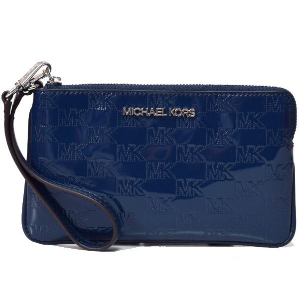 マイケルコース ポーチ MICHAEL KORS パテント レザー モノグラム ジェット セット アイテム LG ガセット リストレット マルチ ポーチ ネイビー 38S0CTTW7V
