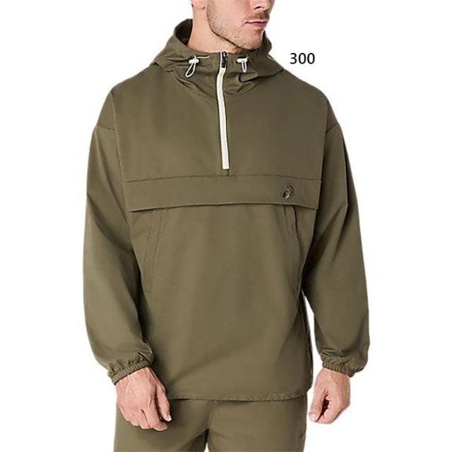 アシックス メンズ ダブルウィーブリラックスプルオーバージャケット フィットネス トレーニングウェア トップス グリーン 緑 送料無料 asics 2031E893