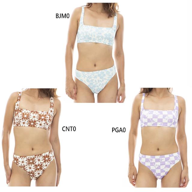 ビラボン レディース ブラレッタビキニ カジュアル水着 総柄 ストレッチ ホワイト 白 オレンジ パープル 紫 送料無料 BILLABONG BE013806