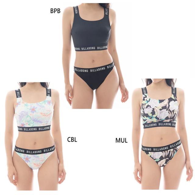 ビラボン レディース ハイネック シャドウ トロピック ビキニ カジュアル水着 総柄 海 プール ブラック 黒 ブルー 青 送料無料 BILLABONG BF013800