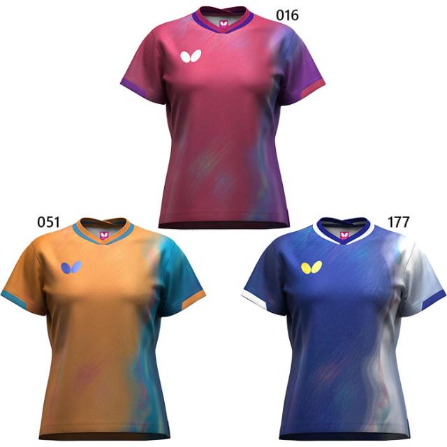 バタフライ レディース インフィリア・シャツ 卓球ウェア ゲームシャツ トップス 半袖 吸水速乾 JTTA公認 ブルー 青 オレンジ 送料無料 Butterfly 47239