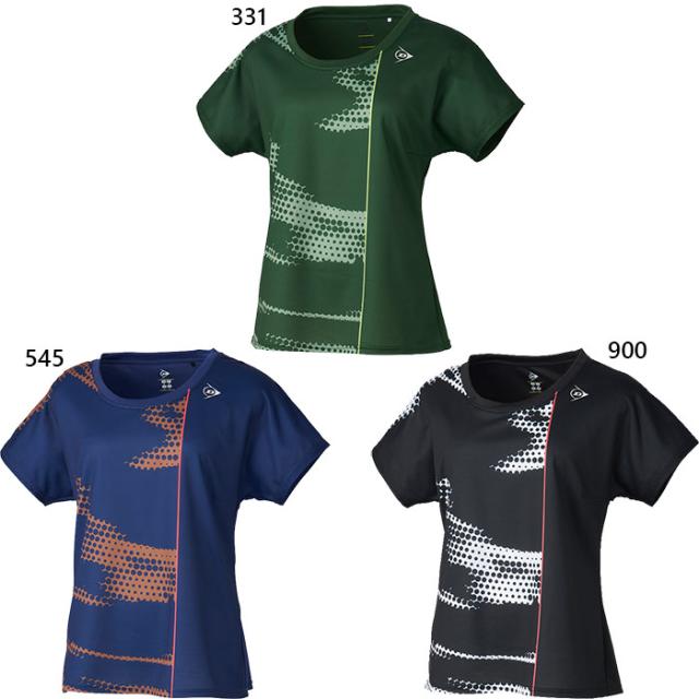 ダンロップ レディース ゲームシャツ GAME SHIRT テニス バドミントンウェア トップス 半袖 ブラック 黒 カーキ 送料無料 DUNLOP DAP1461W