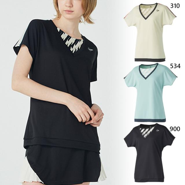 ダンロップ レディース ゲームシャツ GAME SHIRT テニス バドミントンウェア トップス 半袖 吸水速乾 ブラック 黒 ブルー 青 送料無料 DUNLOP DAP1560W