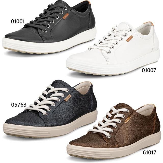 エコー レディース レザースニーカー soft 7 スニーカー シューズ 紐靴 ローカット 本革 ホワイト 白 ブラック 黒 ブラウン 茶色 送料無料 ecco 430003