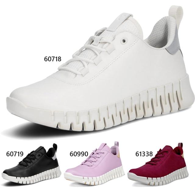 エコー レディース レザースニーカー gruuv flexible sole スニーカー シューズ 紐靴 ローカット 本革 ホワイト 白 ブラック 黒 レッド 赤 パープル 紫 送料無料 ecco 218203